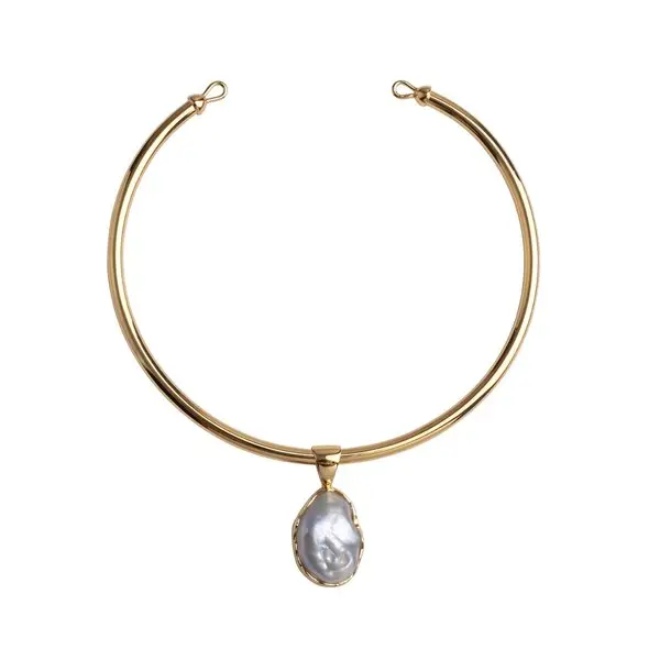 LINYA JEWELLERY Magma Baroque Pearl Choker Silver & Plated Necklace, Pearl Wedding Choker - Gold