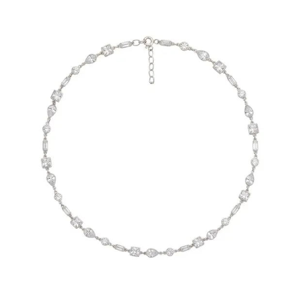 LINYA JEWELLERY Geometric Row Stone Necklace - Silver