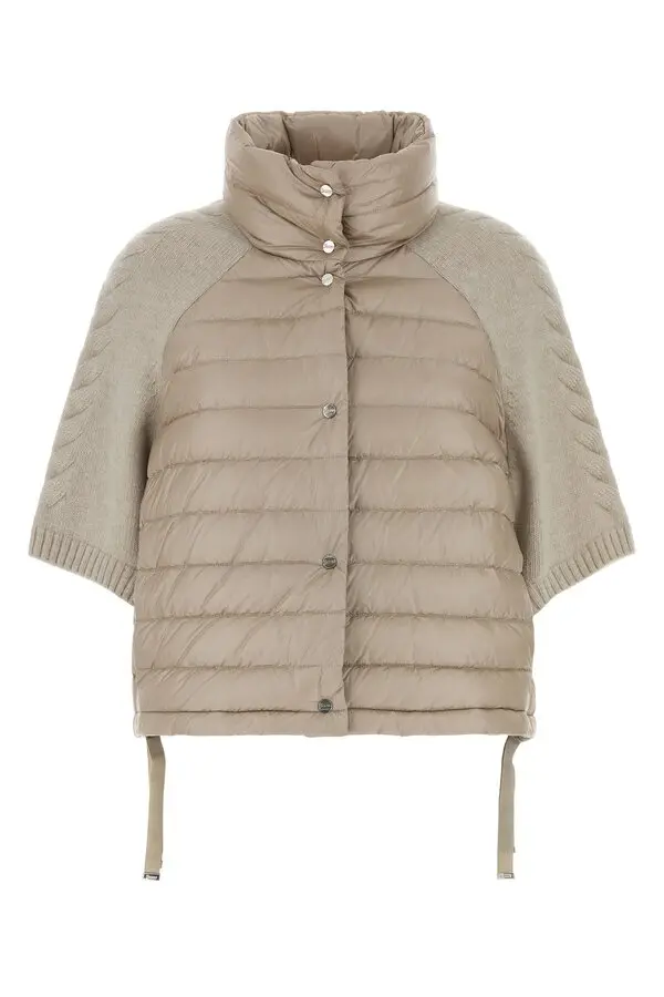 Herno Beige Quilted Jacket With Knit Inserts