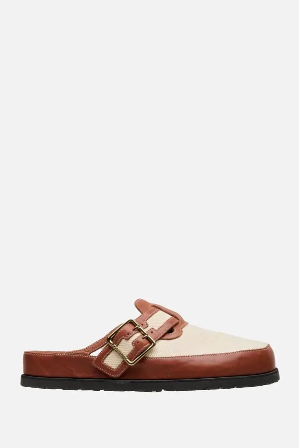 BIRKENSTOCK Bold Buckled Canvas Clogs - Brown