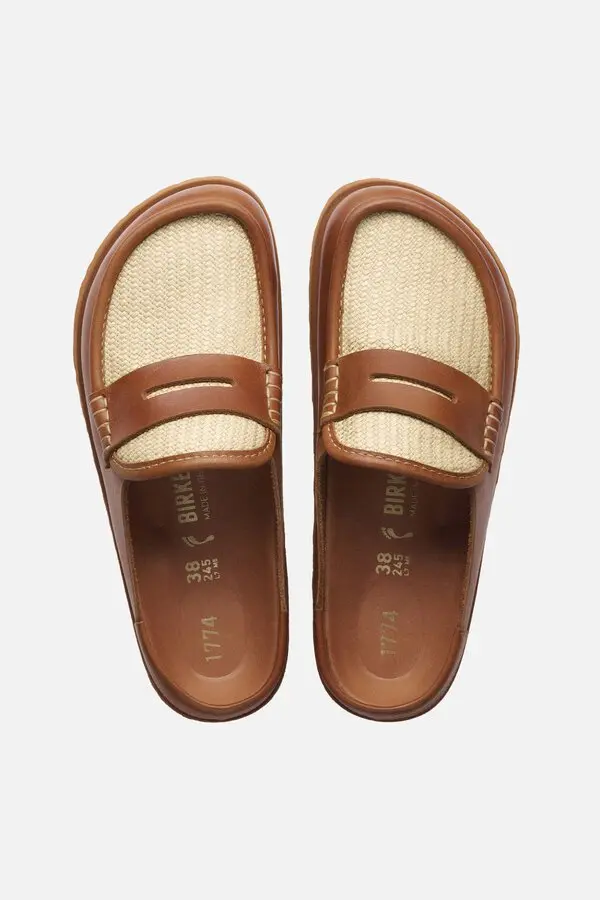 BIRKENSTOCK Raffia And Leather Mules