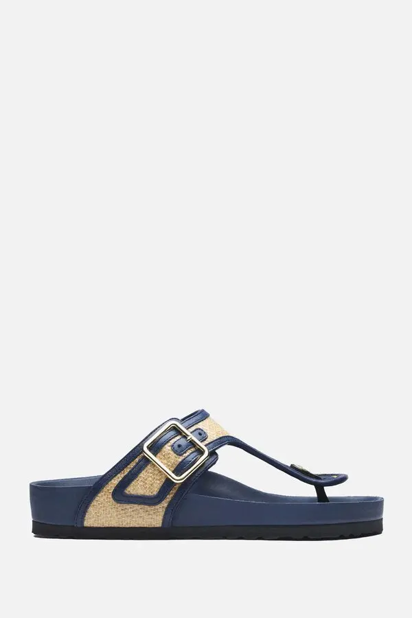BIRKENSTOCK Gizeh Framed Raffia Thong Sandals - Blue