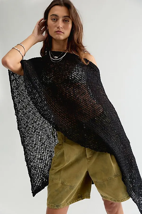 Free People Jade Knit Poncho - Black