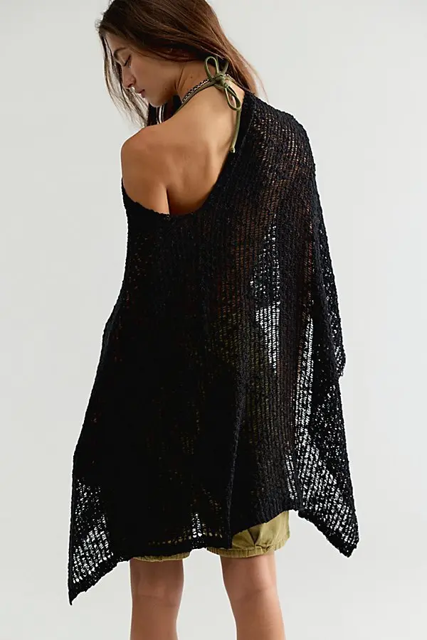 Free People Jade Knit Poncho - Black