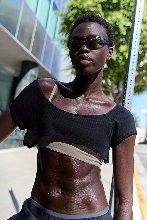 Free People Double Time Layered Crop Top - Brown/black Combo