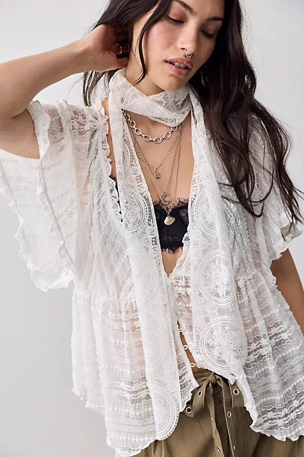 Free People So Sweet Lace Scarf - Ivory