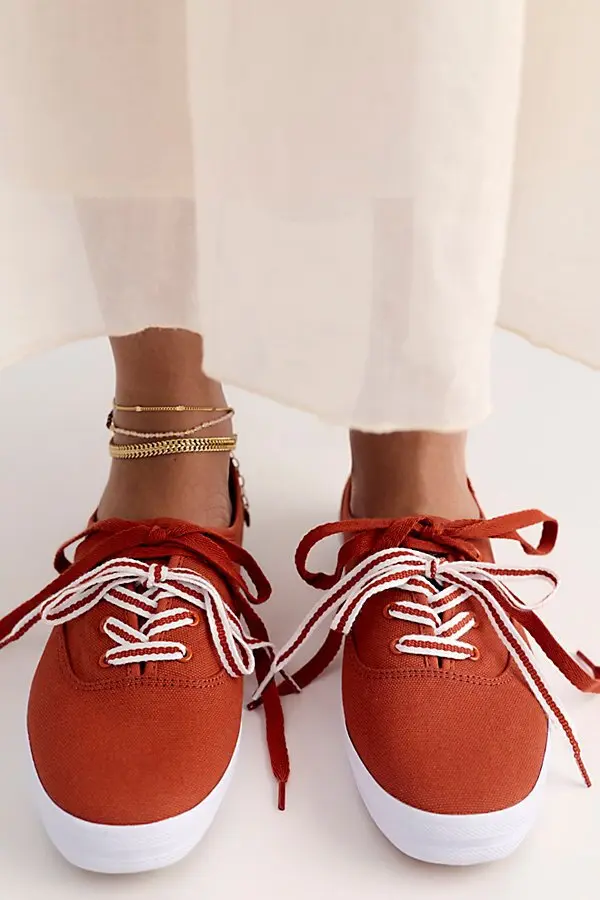 KEDS Champion Canvas Varsity Stripe Lace-up Sneakers - Rust