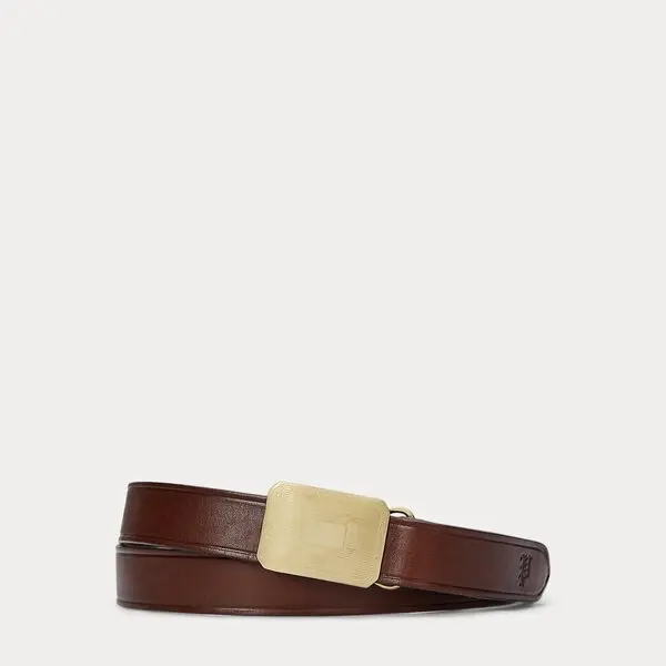 Ralph Lauren Engine-turned Buckle Leather Belt - Brown