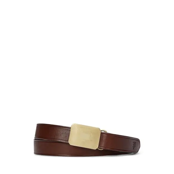 Ralph Lauren Engine-turned Buckle Leather Belt - Brown