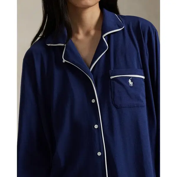 Ralph Lauren Cotton Blend Jersey Sleep Shirt With Signature Pony Embroidery - Navy