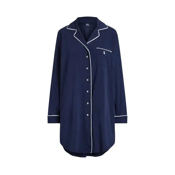 Ralph Lauren Cotton Blend Jersey Sleep Shirt With Signature Pony Embroidery - Navy