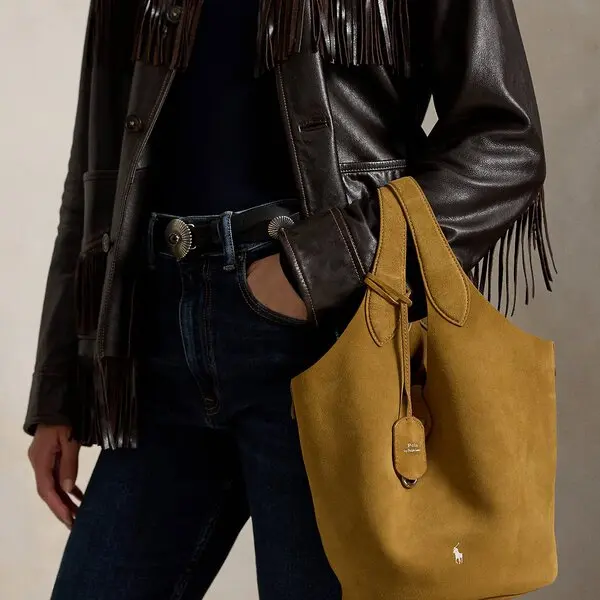 Ralph Lauren Polo Play Suede Tote - Caramel