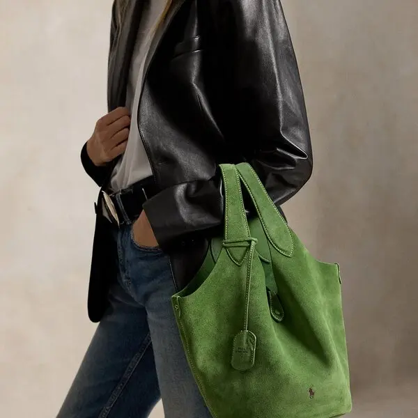 Ralph Lauren Polo Play Suede Tote - Pesto