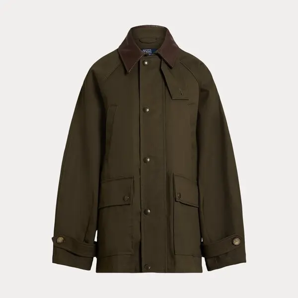 Ralph Lauren Cotton Twill Barn Jacket With Leather Collar - Basic Olive