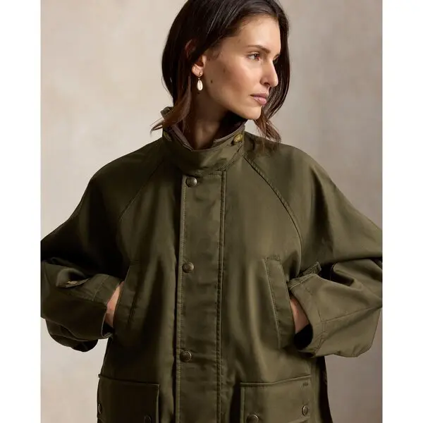 Ralph Lauren Cotton Twill Barn Jacket With Leather Collar - Basic Olive
