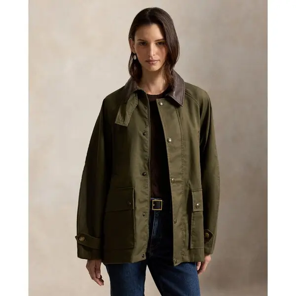 Ralph Lauren Cotton Twill Barn Jacket With Leather Collar - Basic Olive