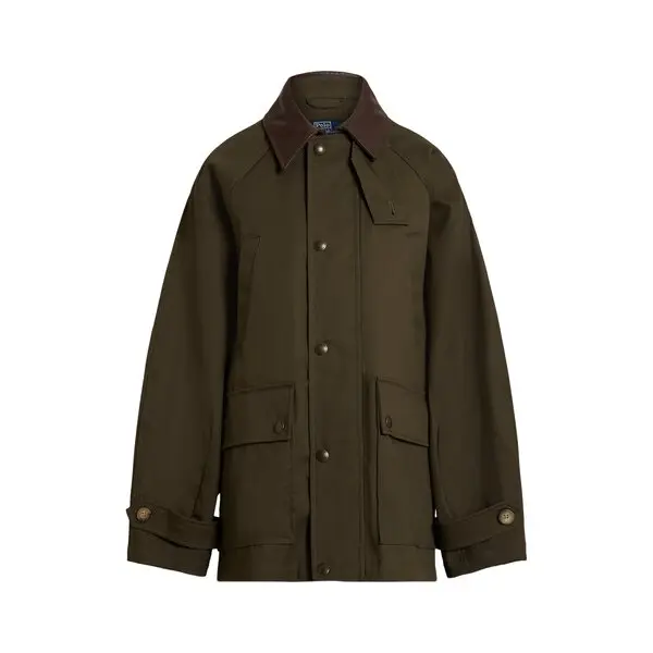 Ralph Lauren Cotton Twill Barn Jacket With Leather Collar - Basic Olive