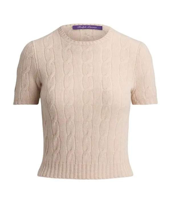 Ralph Lauren Cable-knit Cashmere Cropped Sweater - Sand
