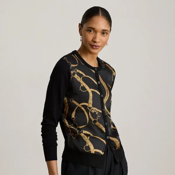 Ralph Lauren Belting-print Cotton-blend Cardigan - Black Multi