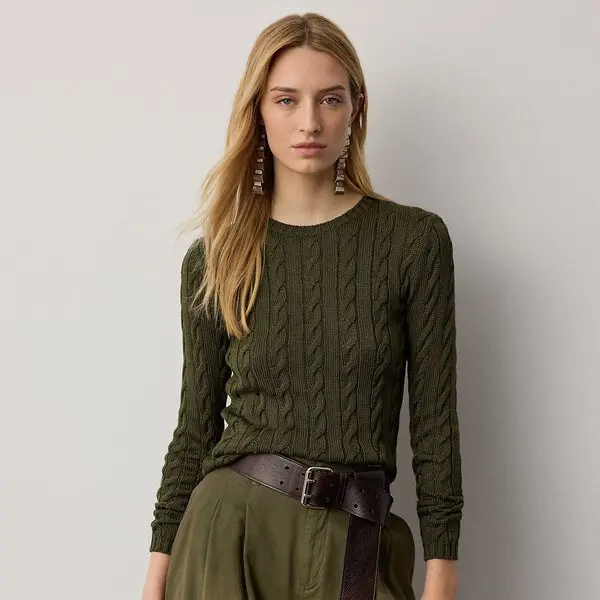 Ralph Lauren Cable-knit Silk-blend Crewneck Sweater - Cypress