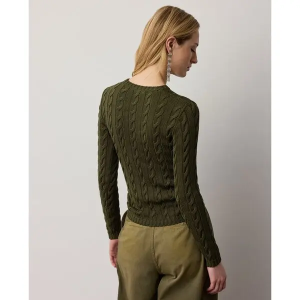Ralph Lauren Cable-knit Silk-blend Crewneck Sweater - Cypress