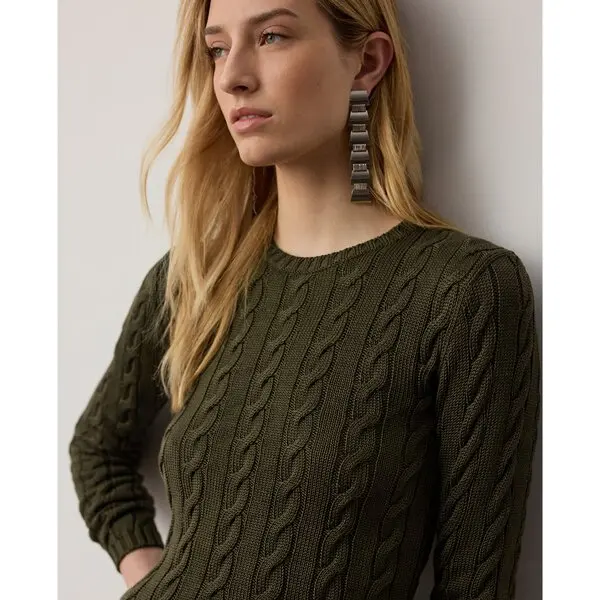 Ralph Lauren Cable-knit Silk-blend Crewneck Sweater - Cypress
