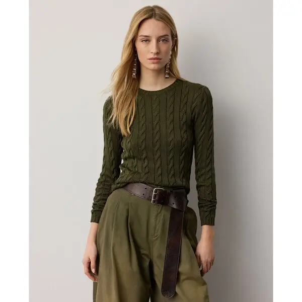Ralph Lauren Cable-knit Silk-blend Crewneck Sweater - Cypress