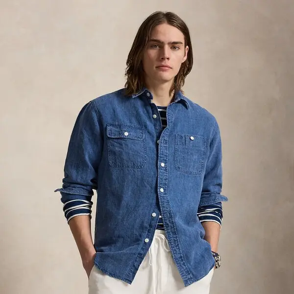 Ralph Lauren Classic Fit Indigo Linen Workshirt - Medium Indigo