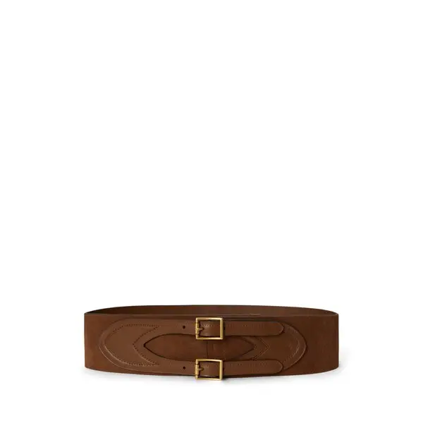 Ralph Lauren Suede & Leather Double-buckle Wide Belt