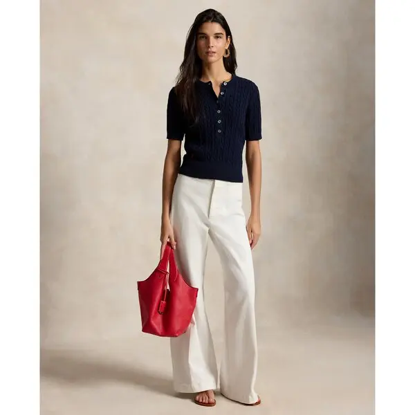 Ralph Lauren Mini-cable Short-sleeve Henley Sweater - Hunter Navy