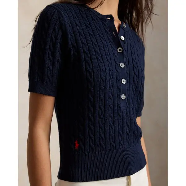 Ralph Lauren Mini-cable Short-sleeve Henley Sweater - Hunter Navy