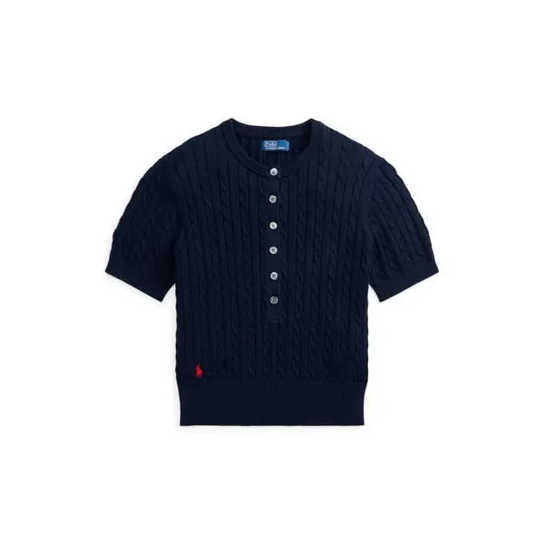Ralph Lauren Mini-cable Short-sleeve Henley Sweater - Hunter Navy