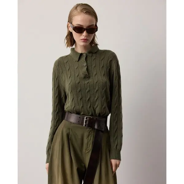 Ralph Lauren Cable-knit Cashmere Polo Sweater
