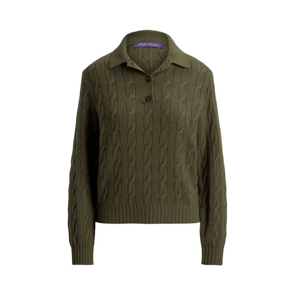 Ralph Lauren Cable-knit Cashmere Polo Sweater