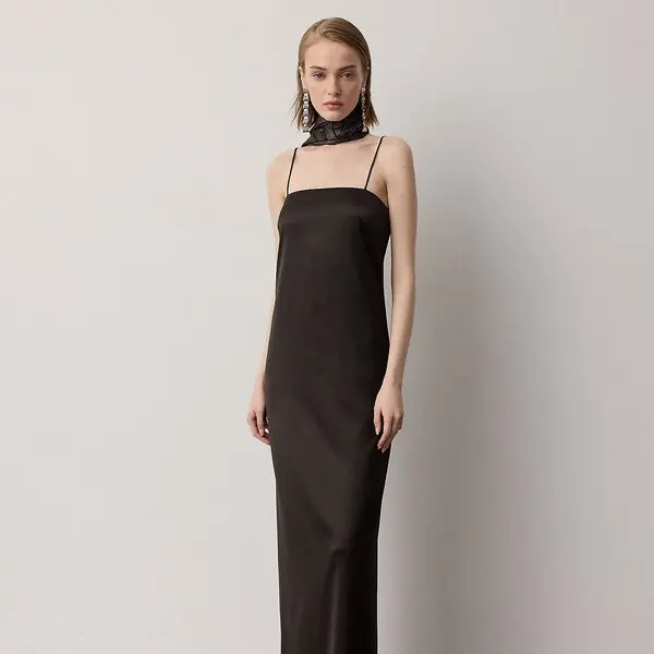 Ralph Lauren Demetrius Satin Spaghetti Strap Column Maxi Dress