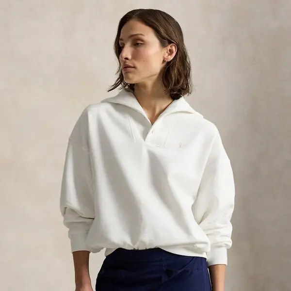 Ralph Lauren Wimbledon Logo Fleece Mockneck - White