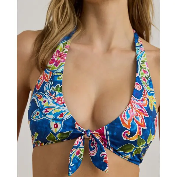 Ralph Lauren Paisley Tie-front Halter Bikini Top