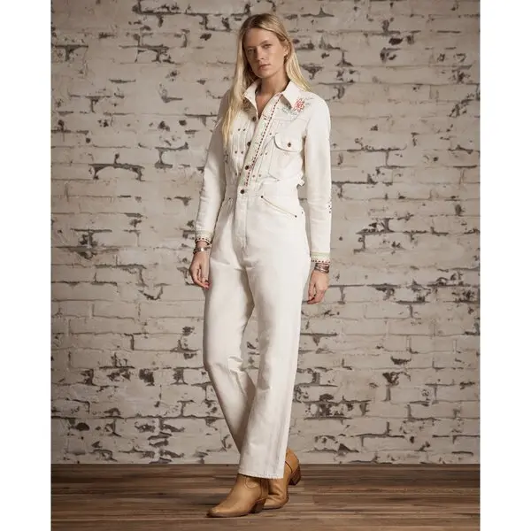 Ralph Lauren Embroidered Cotton-linen Denim Coverall