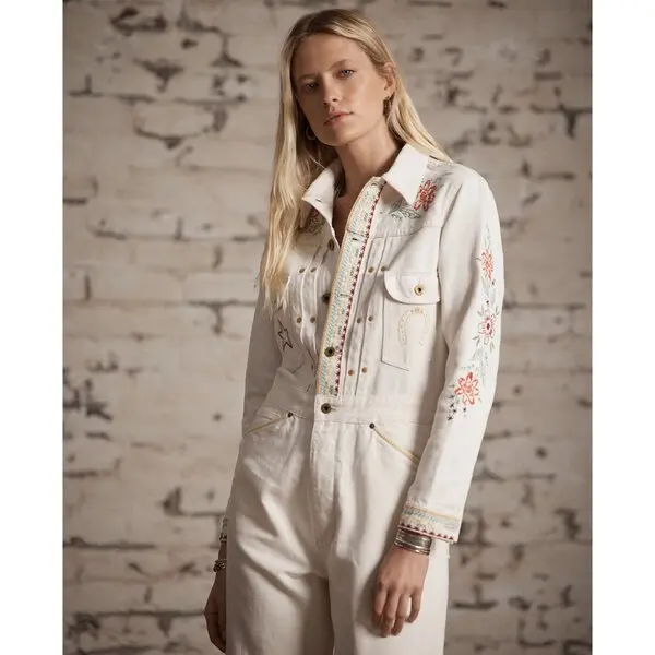 Ralph Lauren Embroidered Cotton-linen Denim Coverall