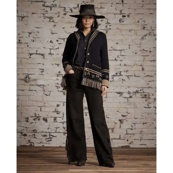 Ralph Lauren Fringe-trim Suede Western Pant