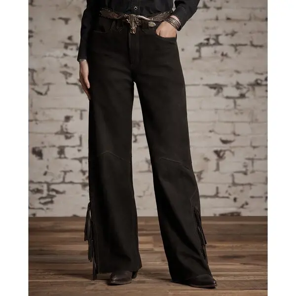 Ralph Lauren Fringe-trim Suede Western Pant