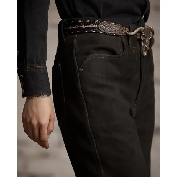 Ralph Lauren Fringe-trim Suede Western Pant