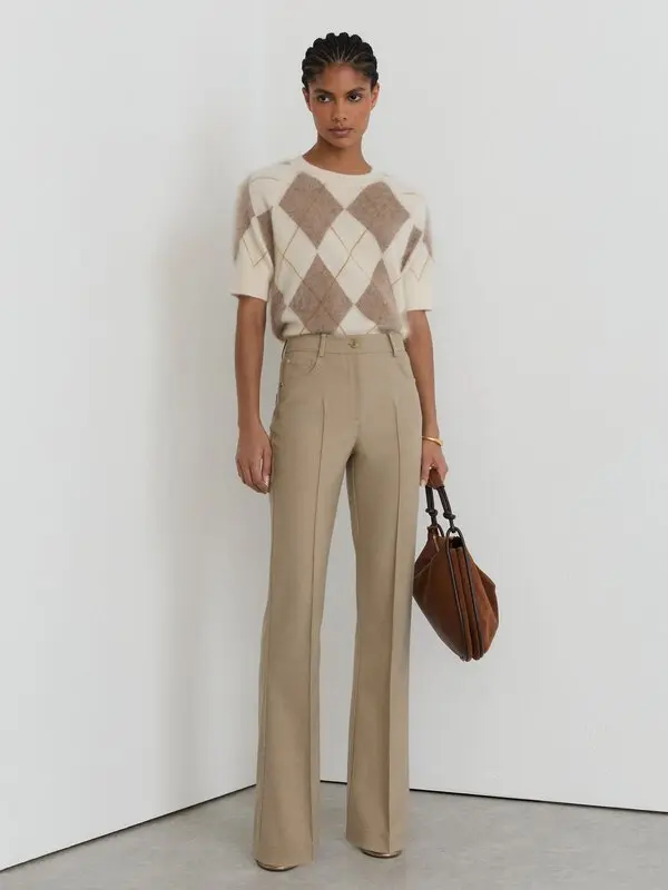 REISS Sofia Flared Twill Seam-detail Trousers - Neutral
