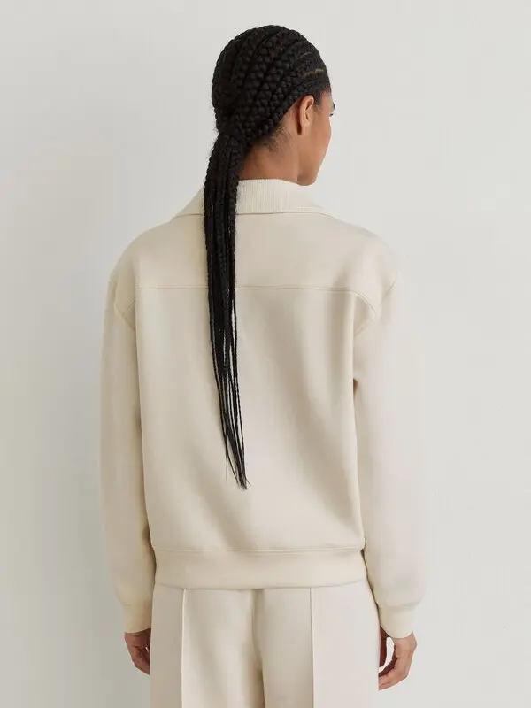 REISS Premium Interlock Collar Sweatshirt - Ivory