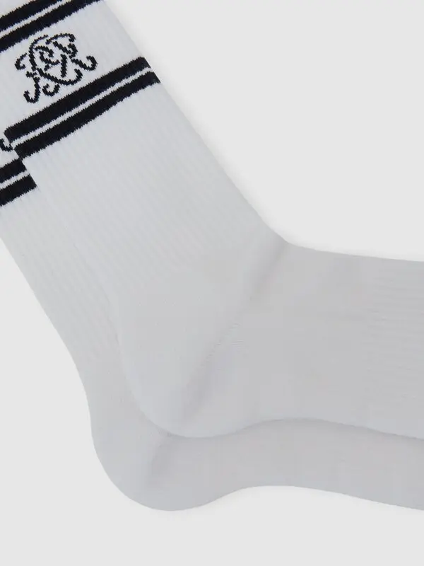 REISS Maurice Ribbed Cotton-blend Socks With Monogram Detail
