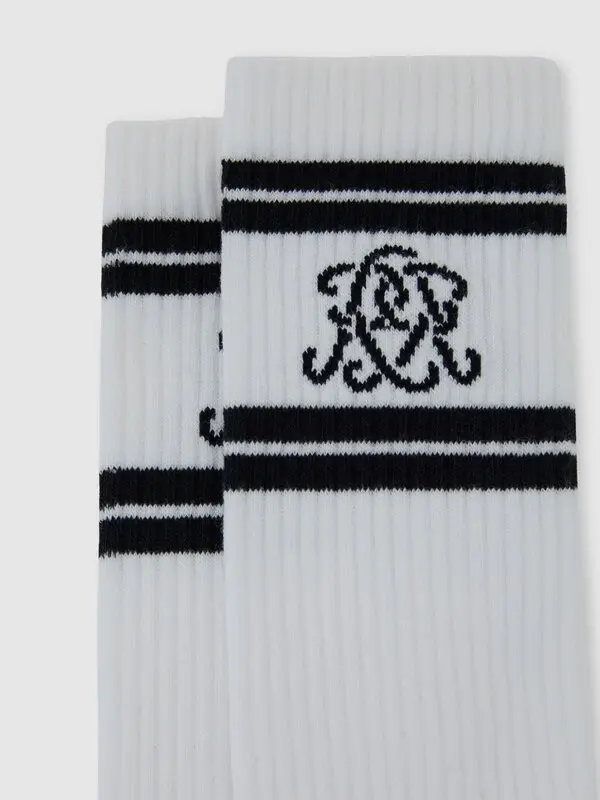 REISS Maurice Ribbed Cotton-blend Socks With Monogram Detail