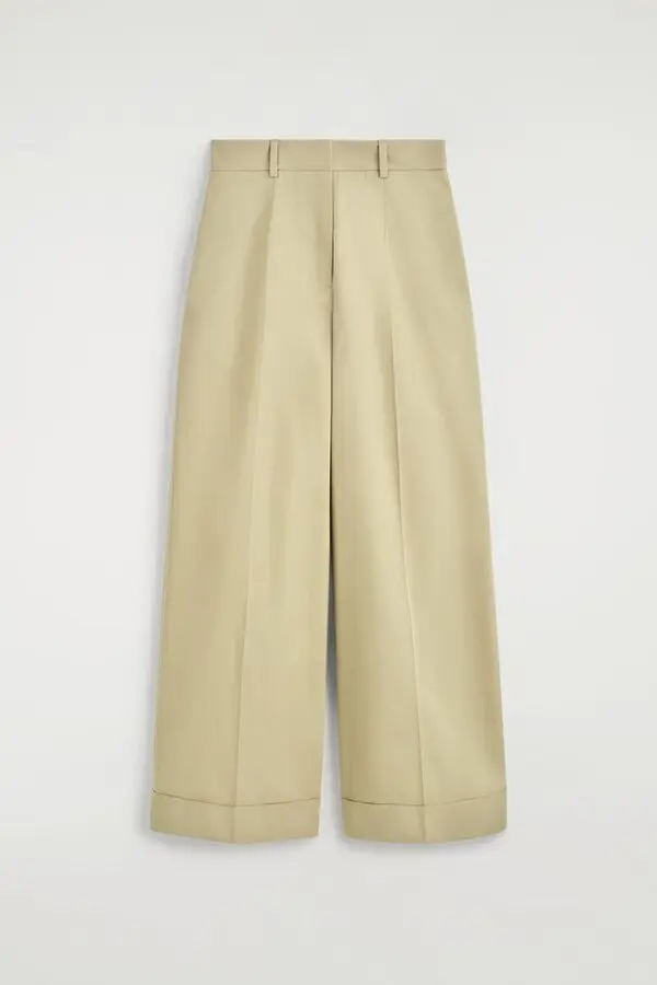 Cos Cotton-twill Wide-leg Turn-up Pants - Beige