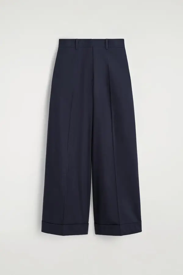 Cos Cotton-twill Wide-leg Turn-up Pants - Navy