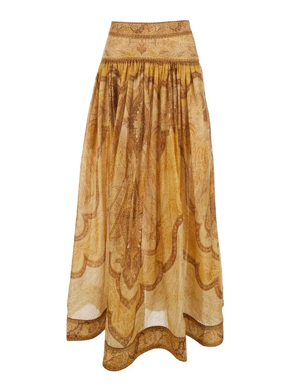 Zimmermann Wanderlust' Flared Skirt With Rear Zip Closure And All-over Paisley Motif In Cotton Blend - Multicolor