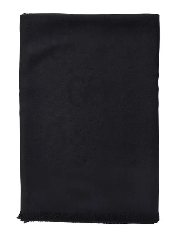 Gucci Scarf With Gg All-over Motif In Black Wool For - Multicolor